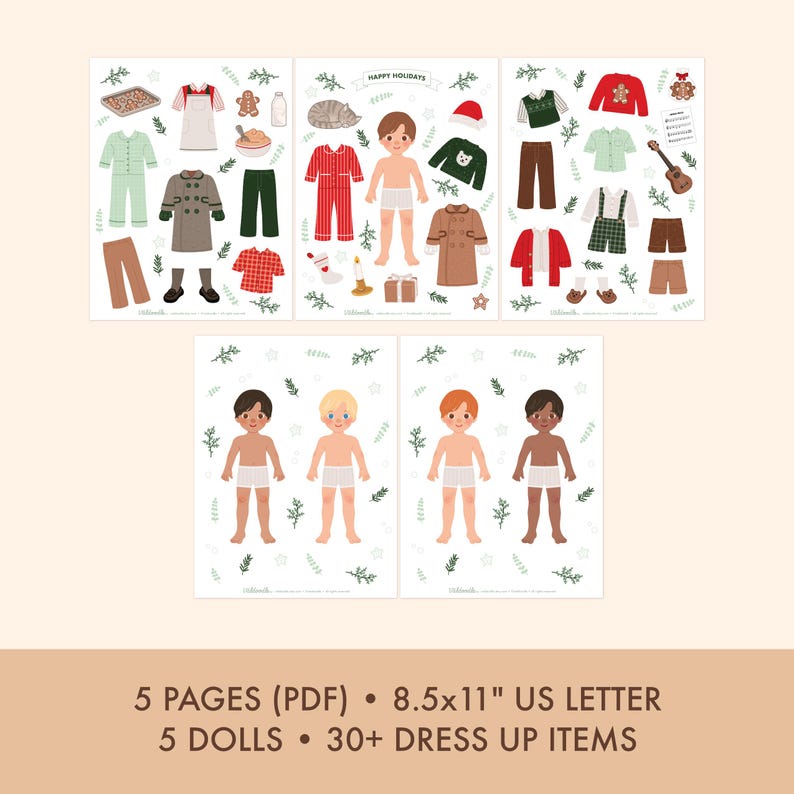 Boy Christmas Paper Doll Printable – Winter Holiday Cut-out Craft for ...