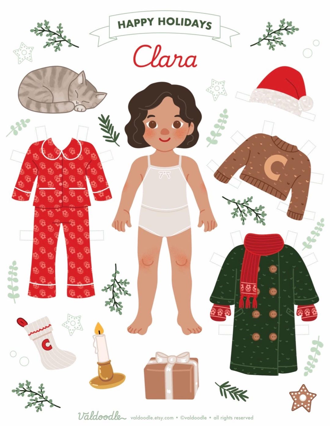 Custom Holiday Paper Doll Cute Christmas Winter Montessori Activity for ...