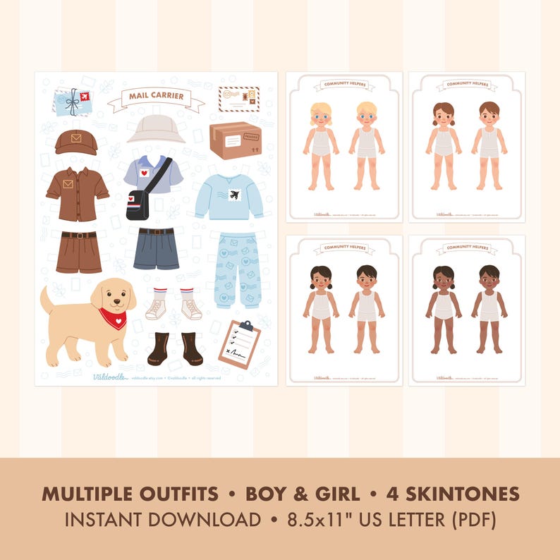 Mail Carrier Paper Doll Printable – Community Helper Doll With Outfits ...