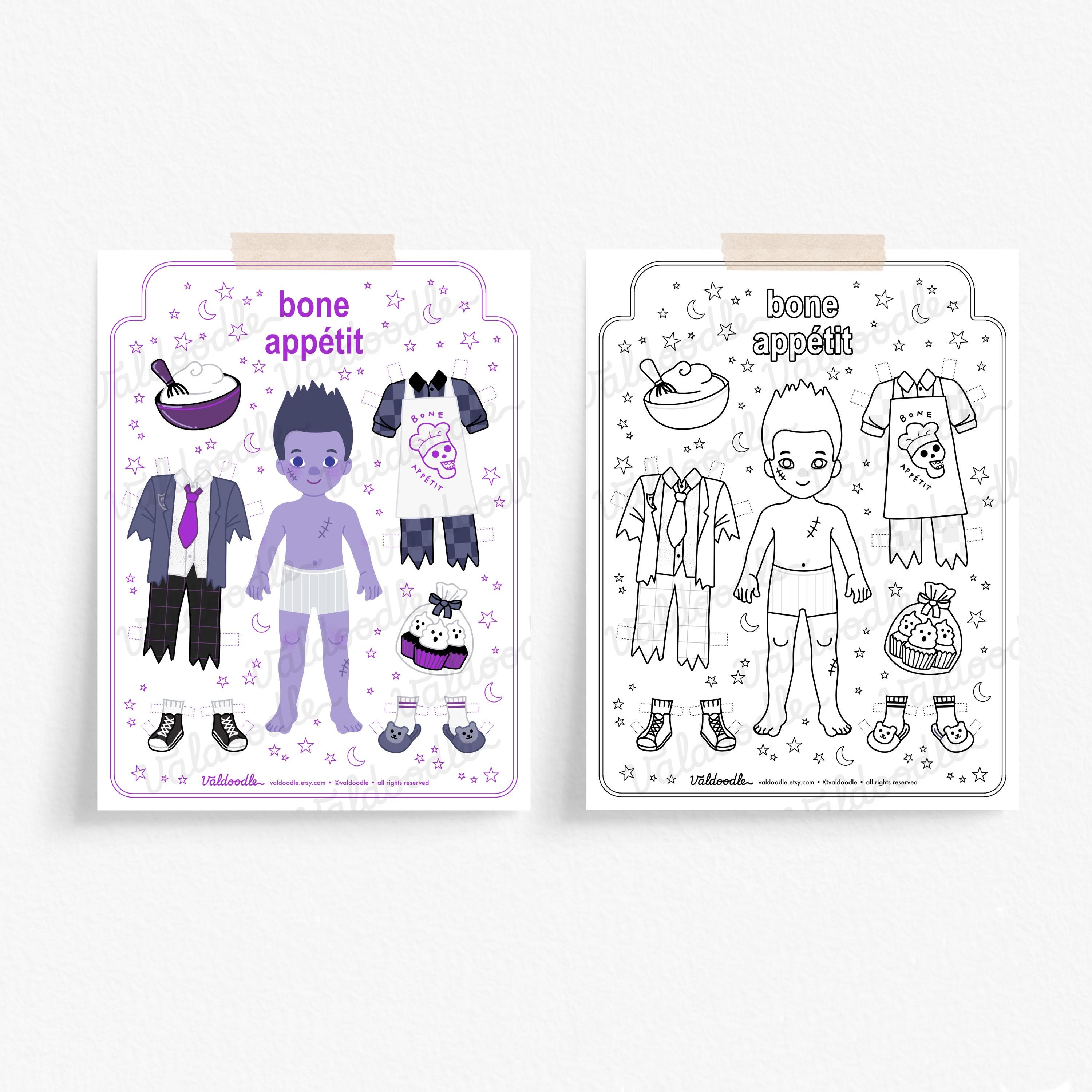 Printable Paper Doll | Halloween Zombie Cupcake Baker Boy With Coloring ...