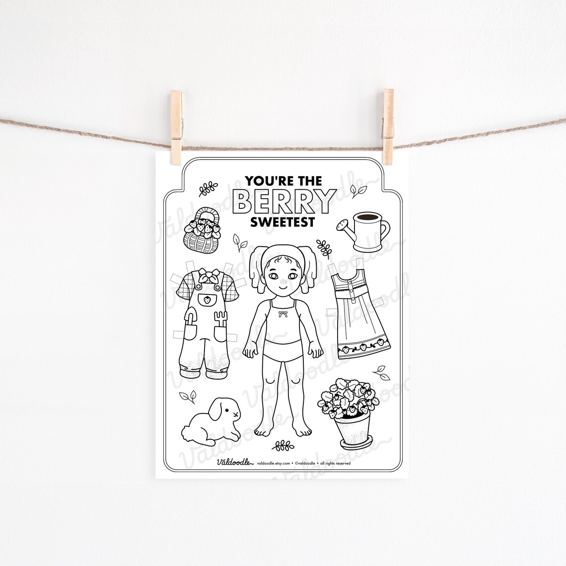 Paper Doll Ausmalbild - Erdbeer-Gärtnerin - Etsy.de