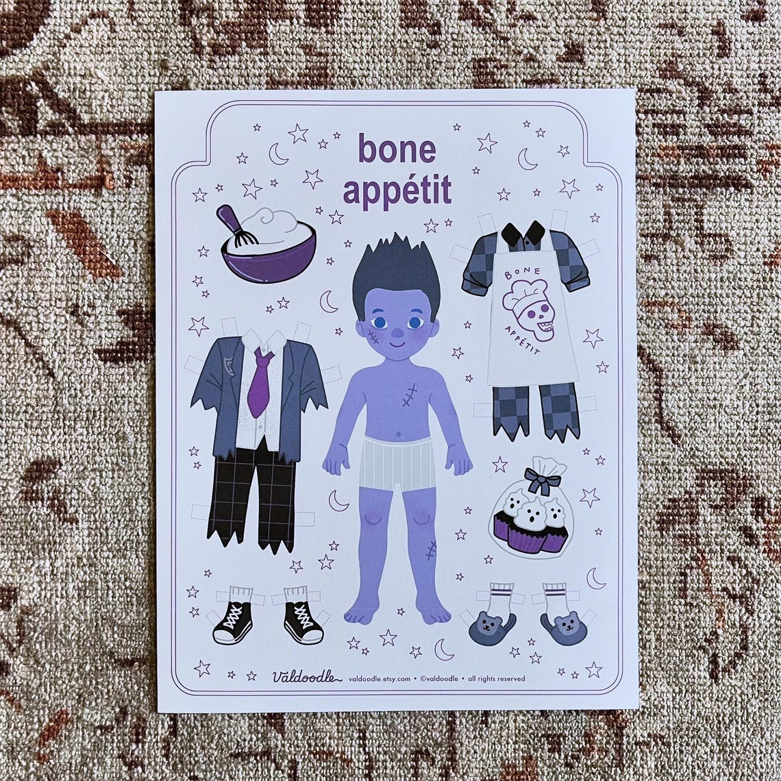 Printable Paper Doll Halloween Zombie Cupcake Baker - Etsy
