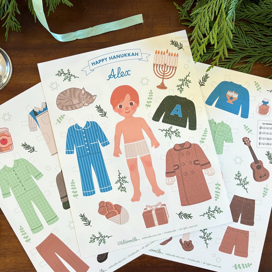 Boy Hanukkah Paper Doll Winter Printable Activity Kit for Kids Custom ...