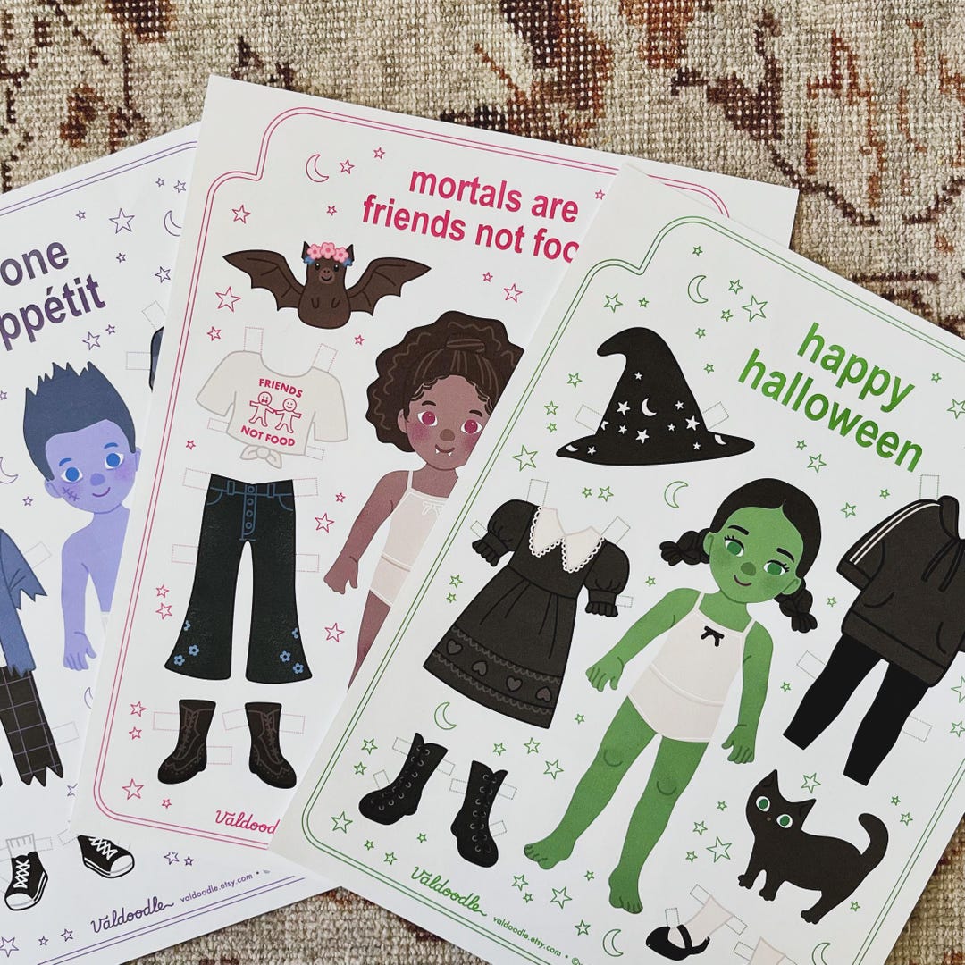 Paper Dolls Coloring Pages - 3-pack - Witch Zombie Vampire - Cute ...