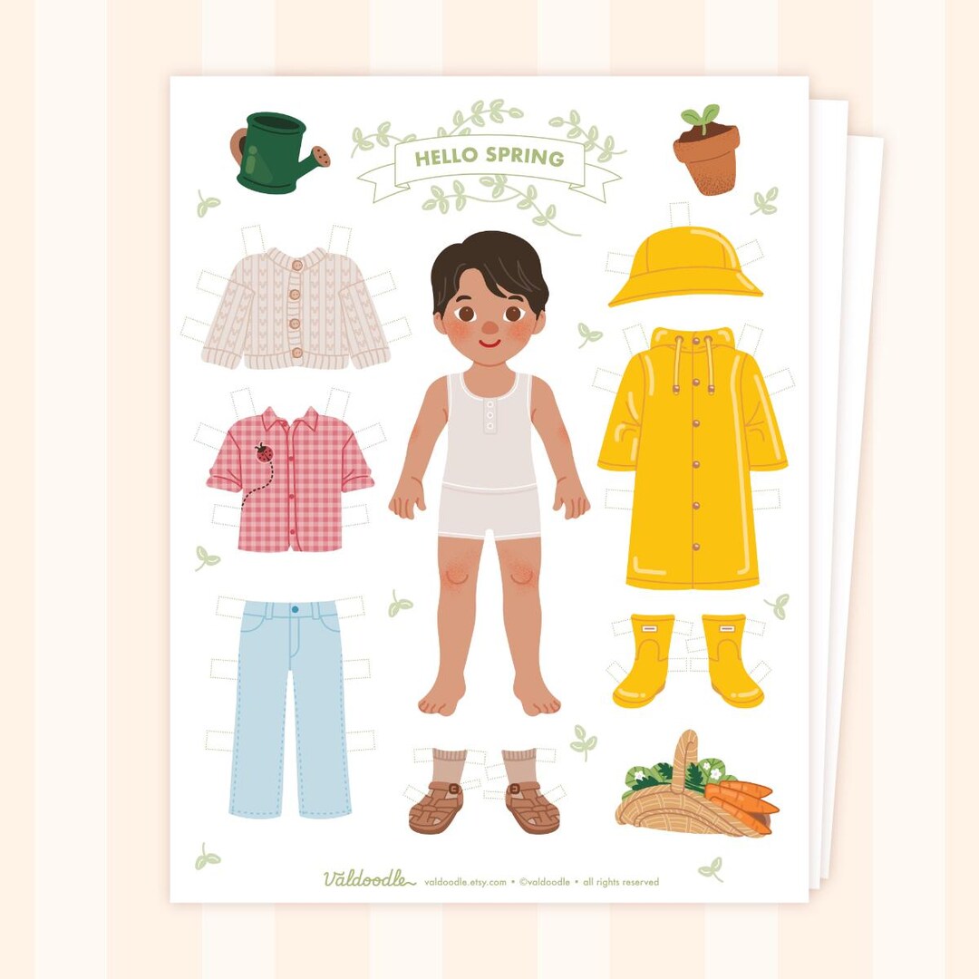 Boy Spring Paper Doll Printable for Kids – Easter Craft Activity – Cut ...