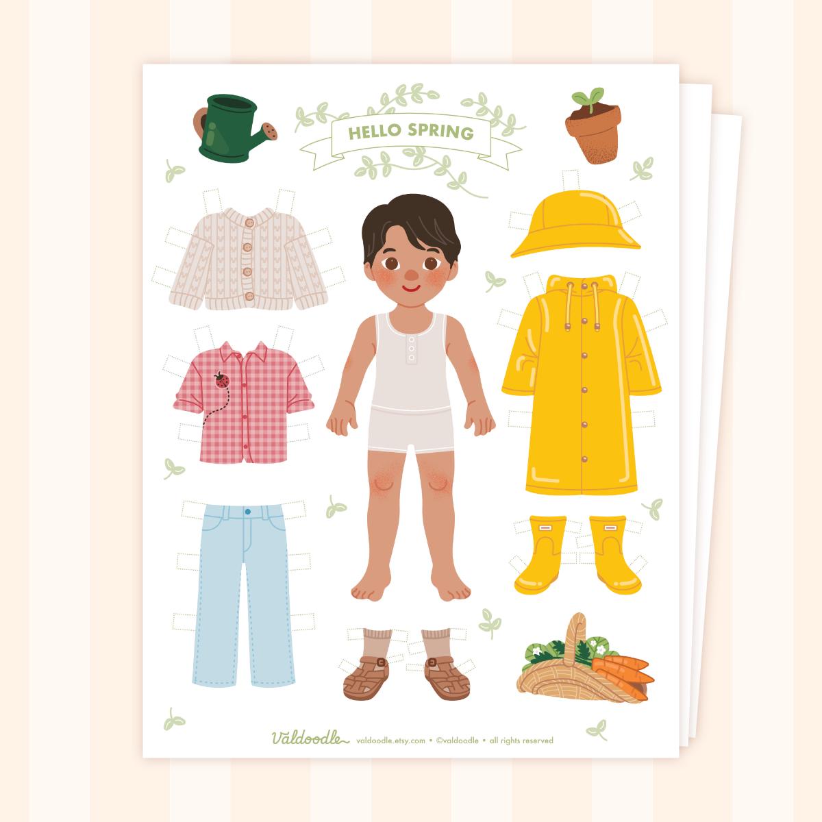 Boy Spring Paper Doll Printable for Kids – Easter Craft Activity – Cut ...
