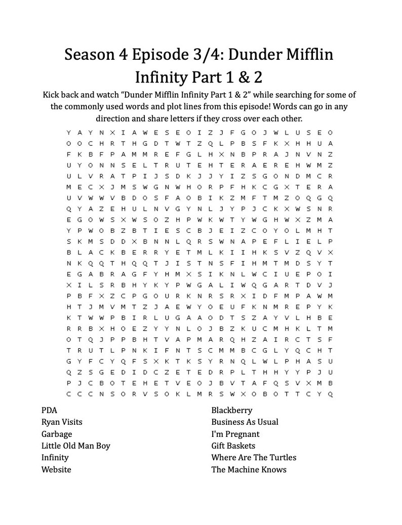 The Office Word Search season 4 - Etsy