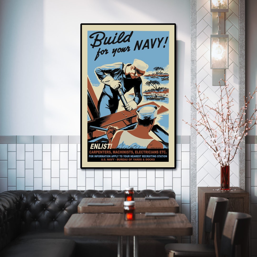 Navy Enlistment Poster, 24 X 36, Military, WPA Poster, Large Wall Art ...