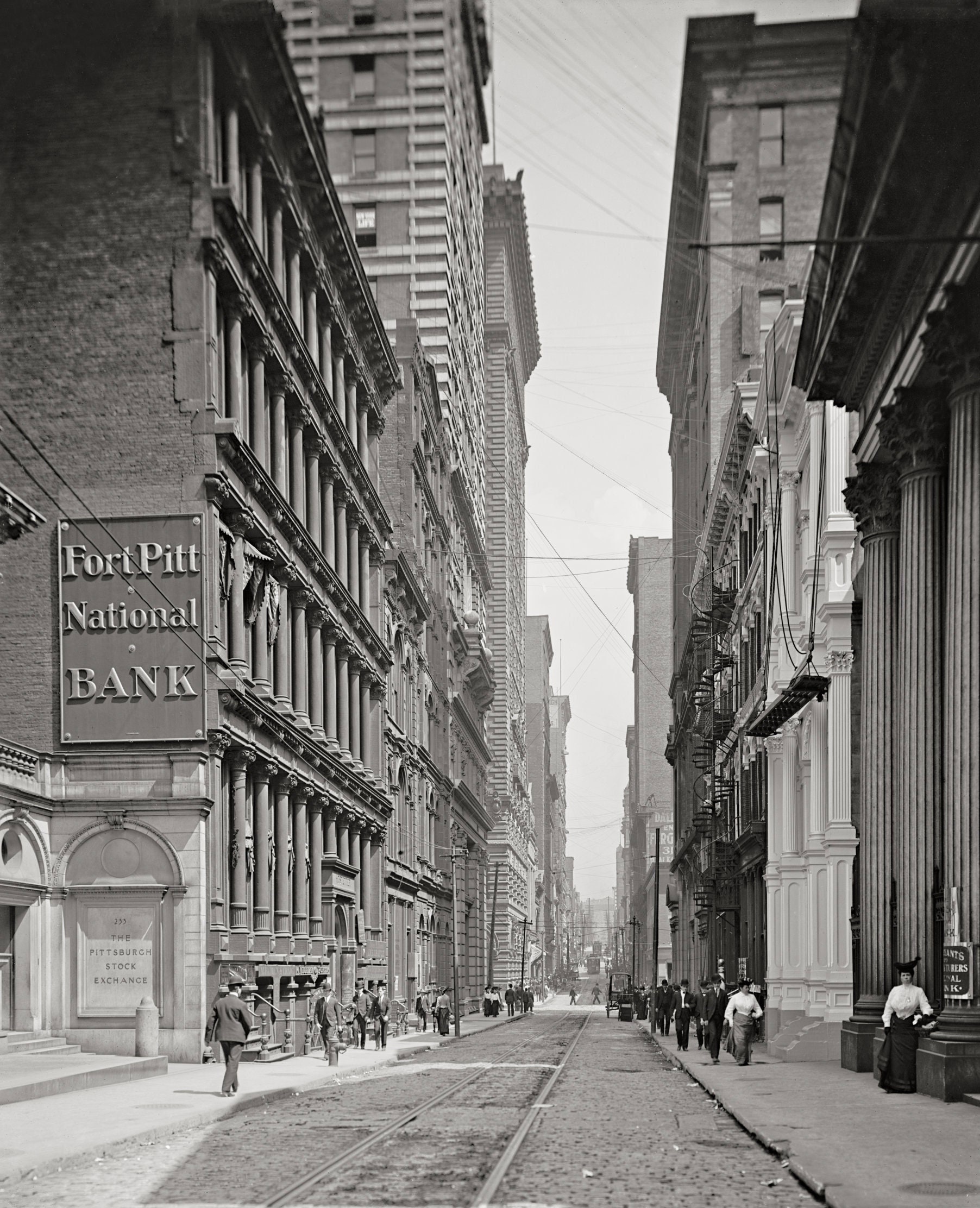 Pittsburgh, PA Banking District, 1905, Fourth Avenue, Black White Photo ...