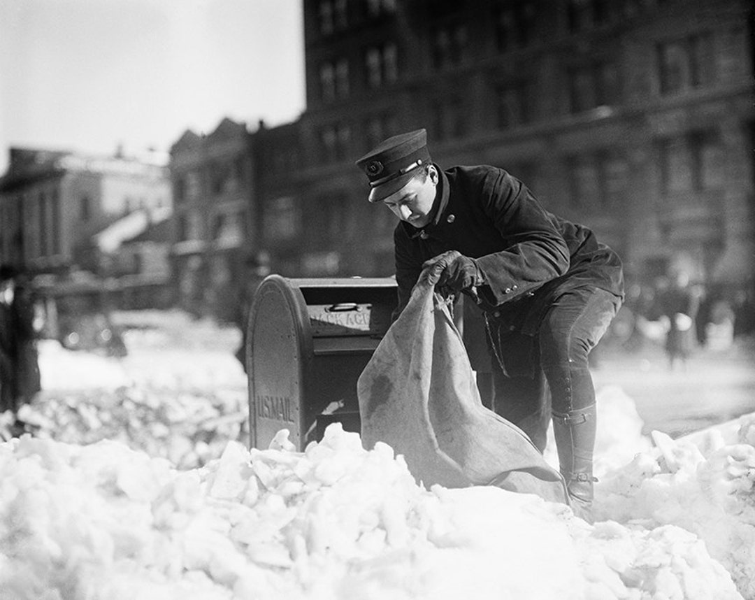 Mail Man in Snow Photograph Black White Photography Mailman - Etsy