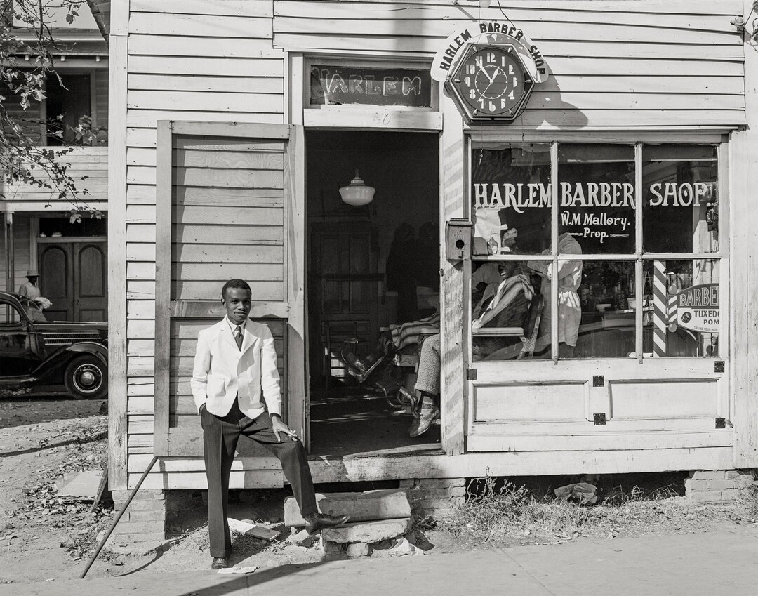Harlem Barber Shop Print: 1939 North Carolina Black and White ...