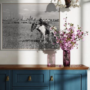 1945 Dallas Skyline Art Print: Cowboy on Horseback, Vintage Texas Photo ...