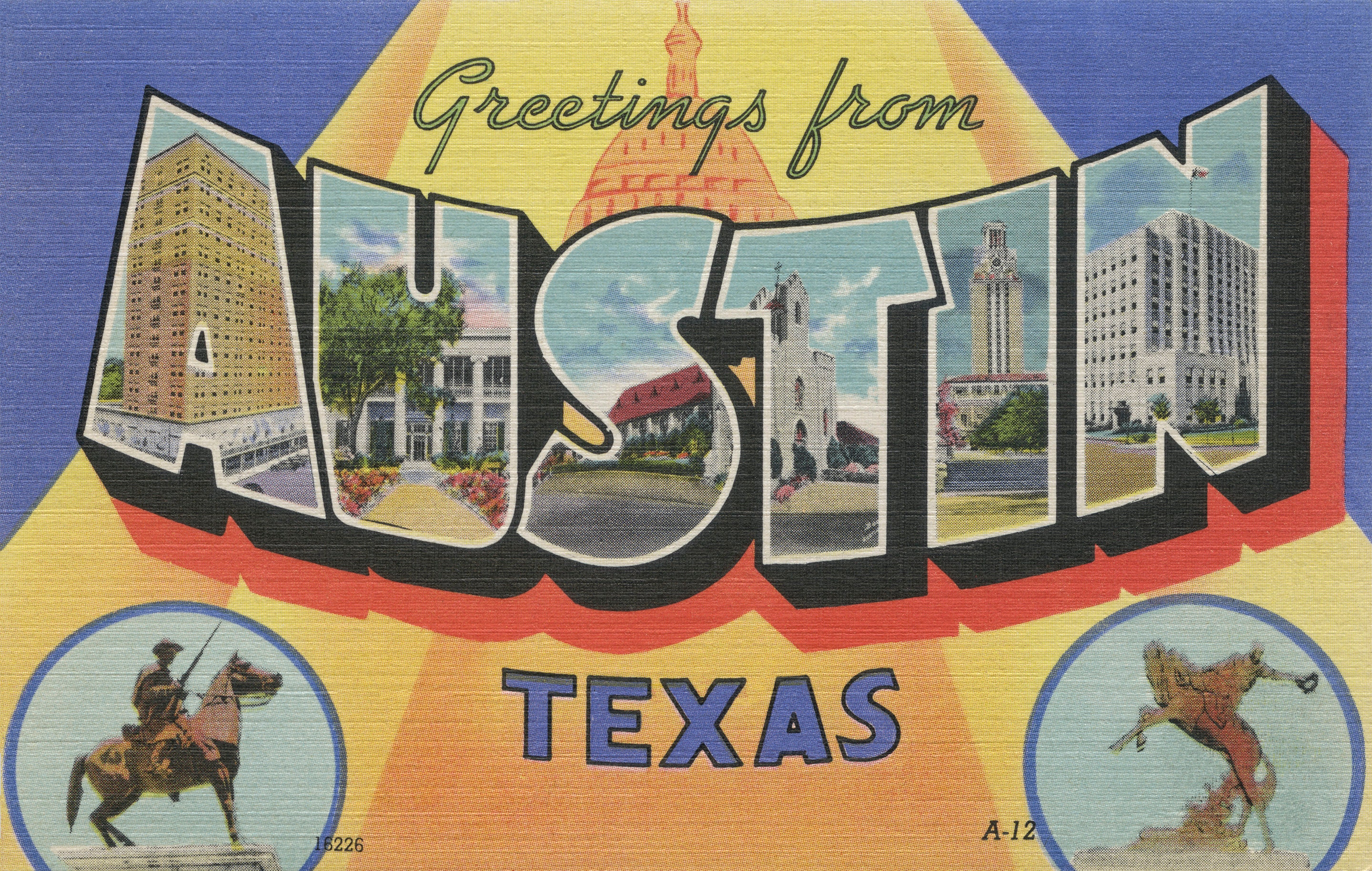 Austin Texas Art Large Post Card Big Letter Print Vintage | Etsy