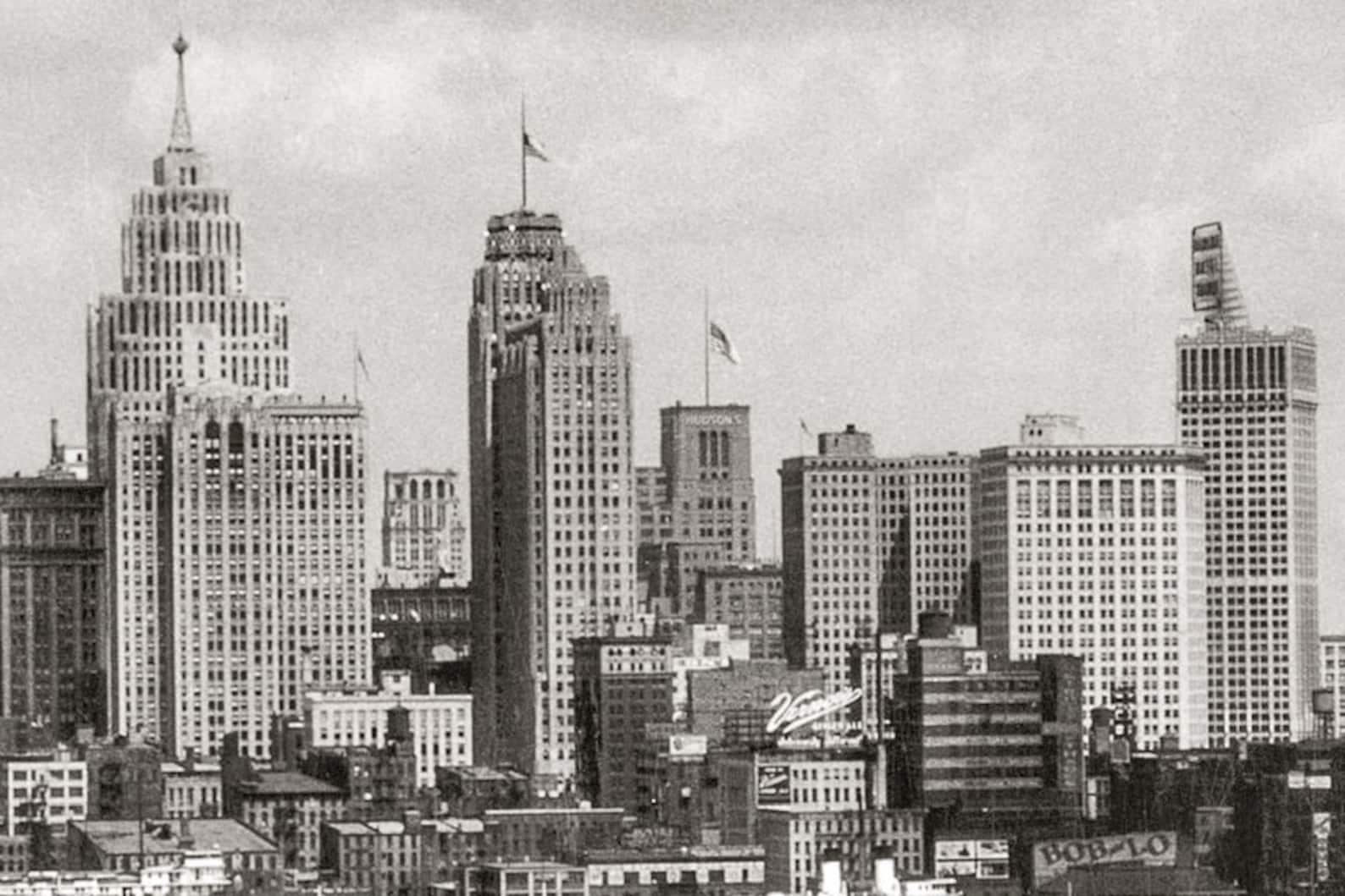 Old Detroit Skyline Photo Detroit Michigan and Detroit River - Etsy