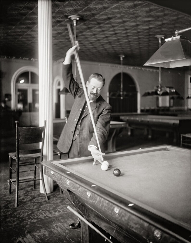 Old Billiard Photo Playing Pool in Pool Room Billiard Player - Etsy