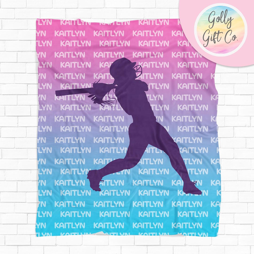 Personalized Name Shadow Gradient Softball Bedding - Softball Themed ...