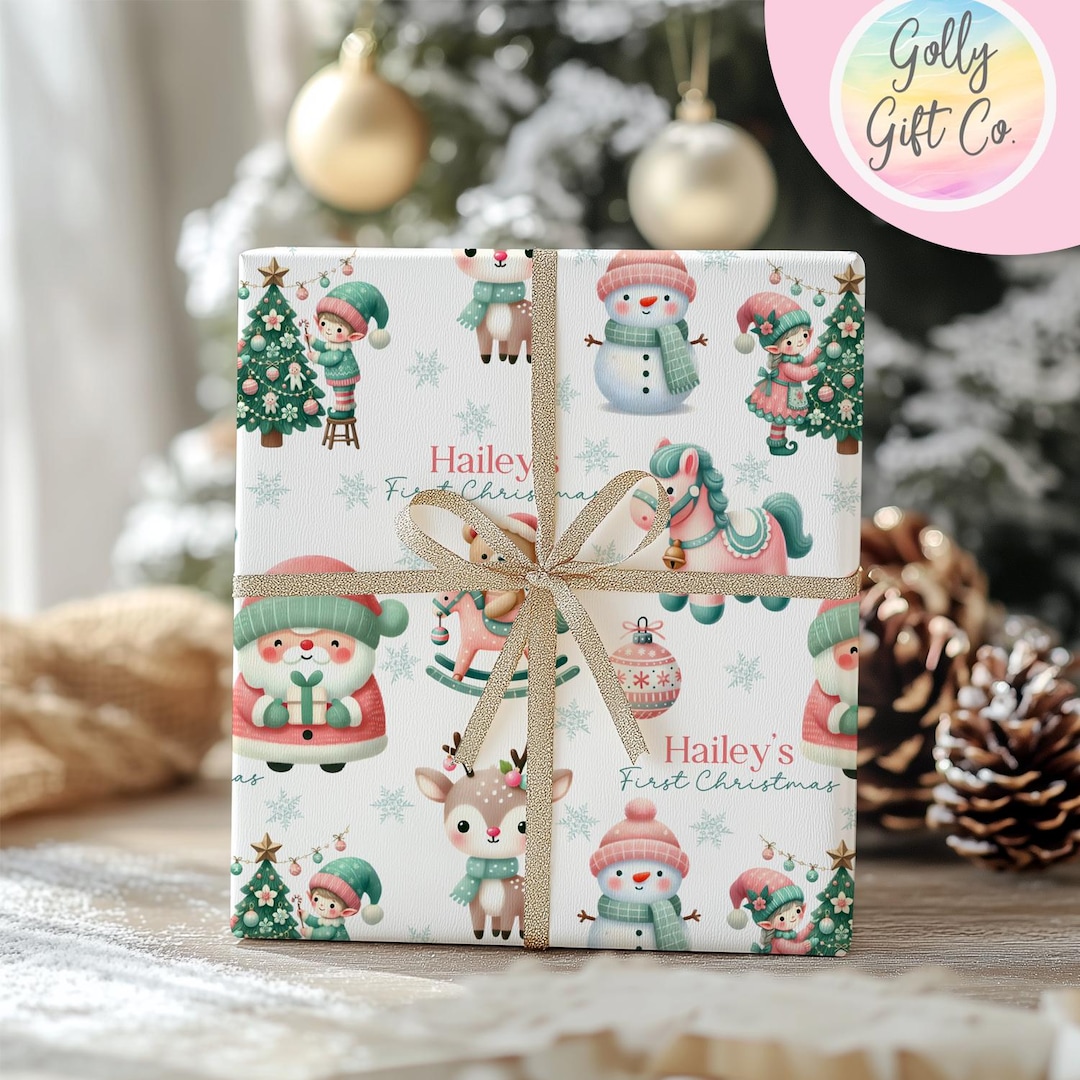 Personalized Baby's First Christmas Wrapping Paper Your Name Christmas ...