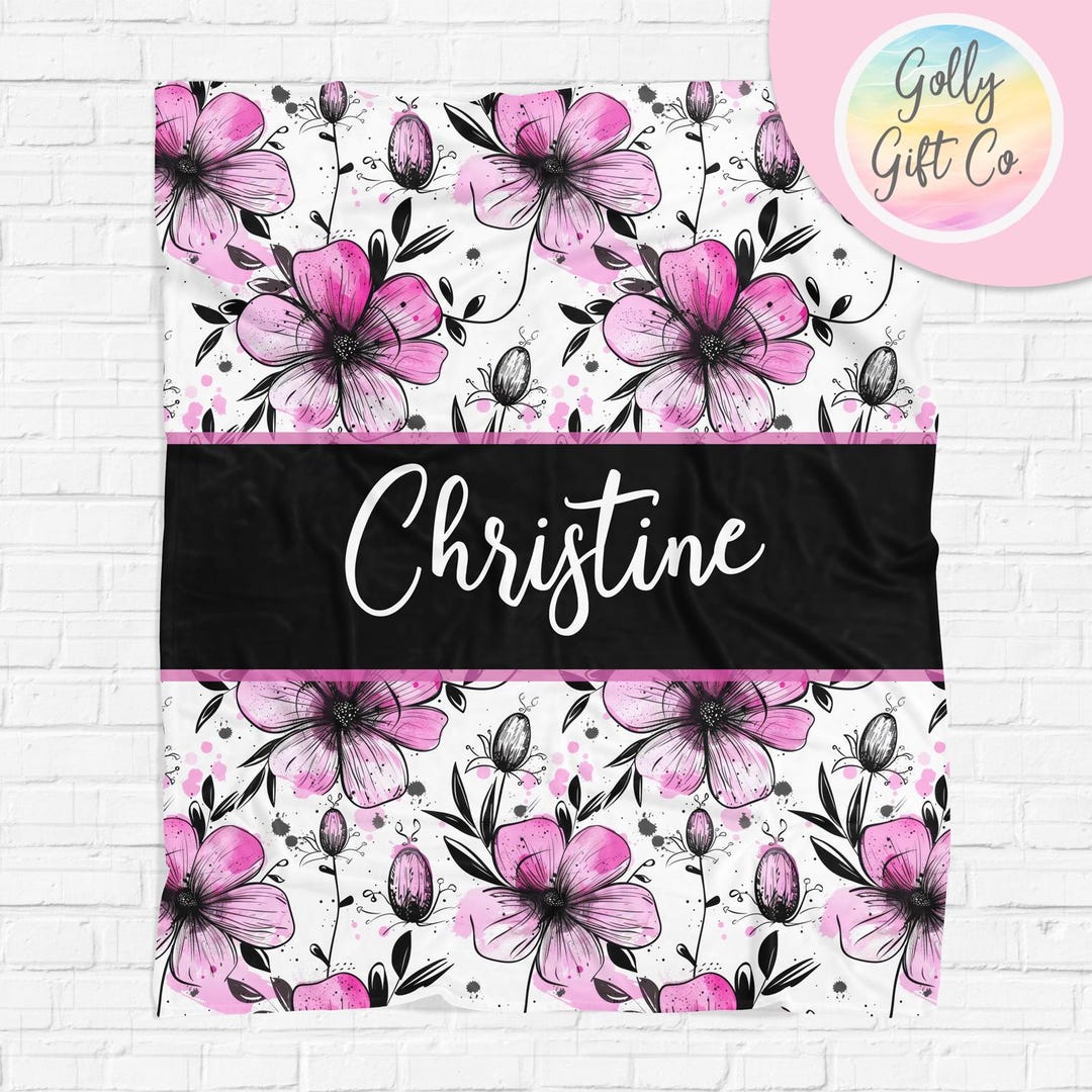 Personalized Pink and Black Inky Floral Bedding - Flower Pattern in a ...