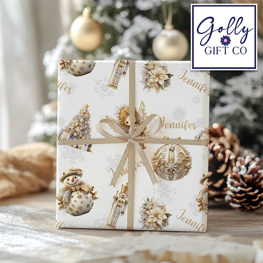 Personalized Gold Christmas Wrapping Paper - Your Name Christmas Gift ...