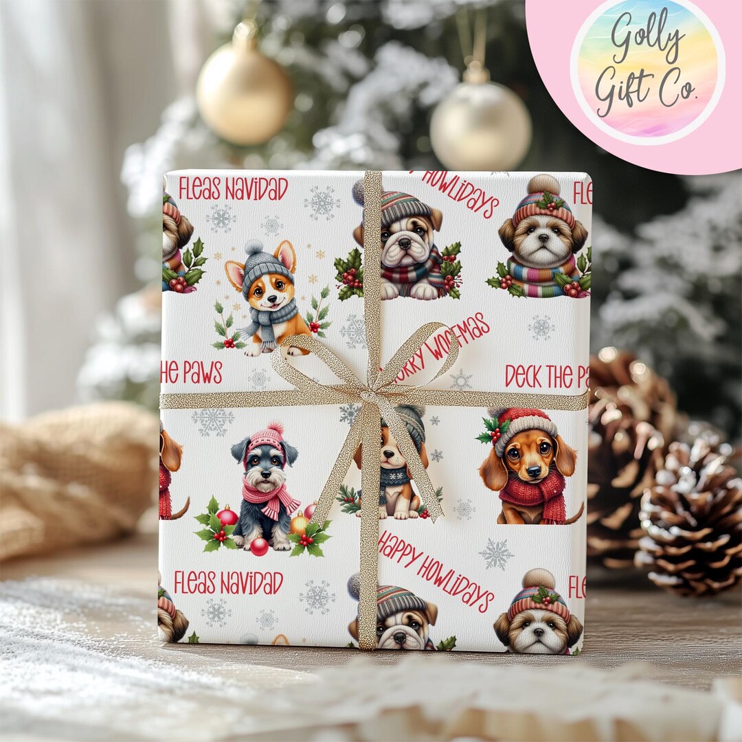 Adorable Christmas Dogs Wrapping Paper - Gift Wrap Dogs With Winter ...