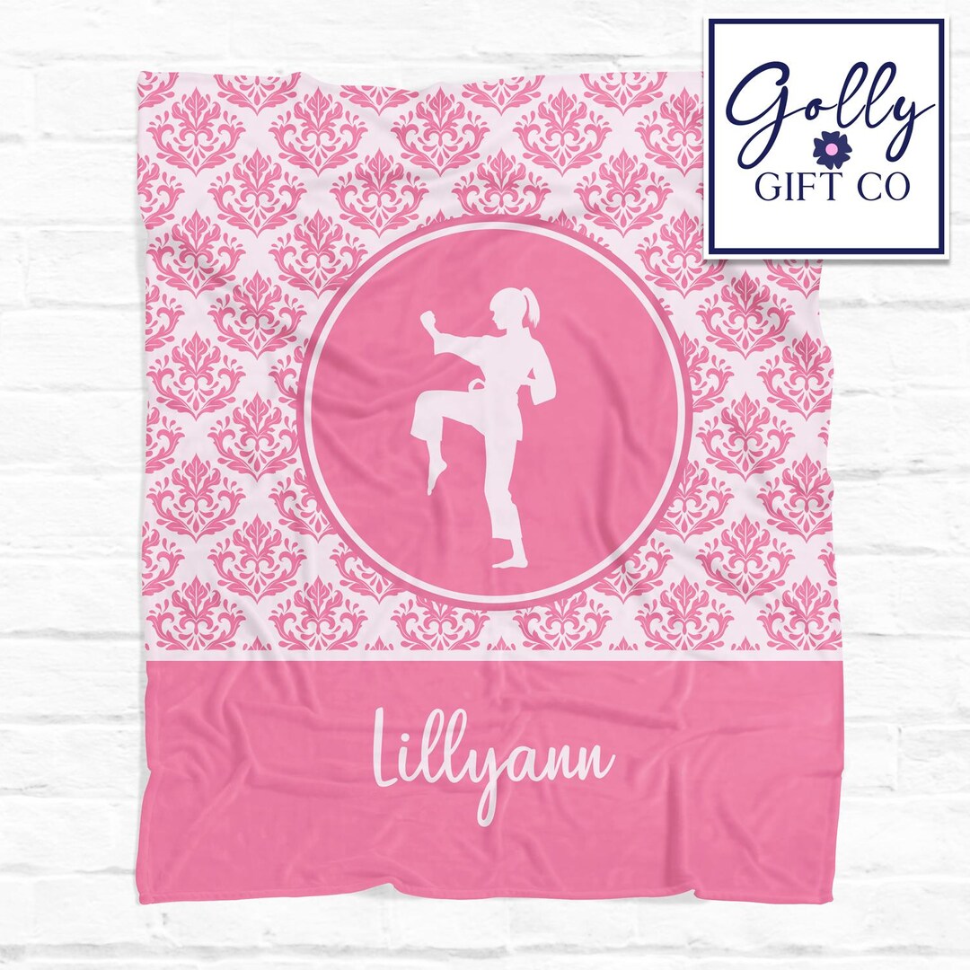 Personalized Pink Damask Karate Bedding - Martial Arts Themed Fleece or ...