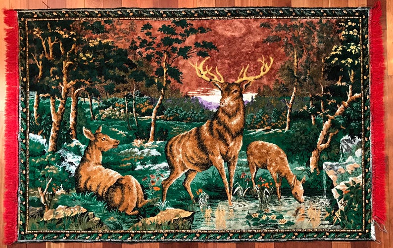 Vintage Deer Tapestry Forest Sunset Deer Scene Rug Italy - Etsy