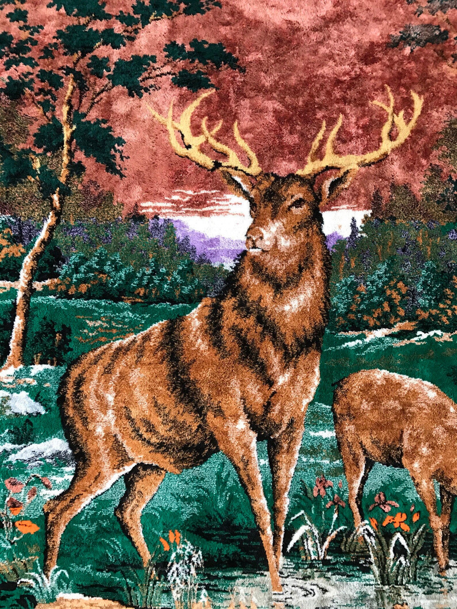Vintage Deer Tapestry Forest Sunset Deer Scene Rug Italy - Etsy