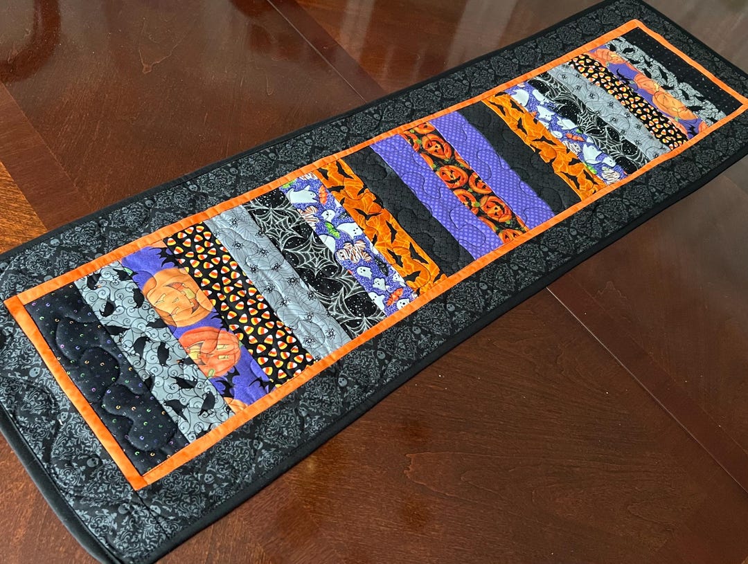 Quilted 45 Inch Halloween Table Runner, Handmade Quilted Autumn Table ...