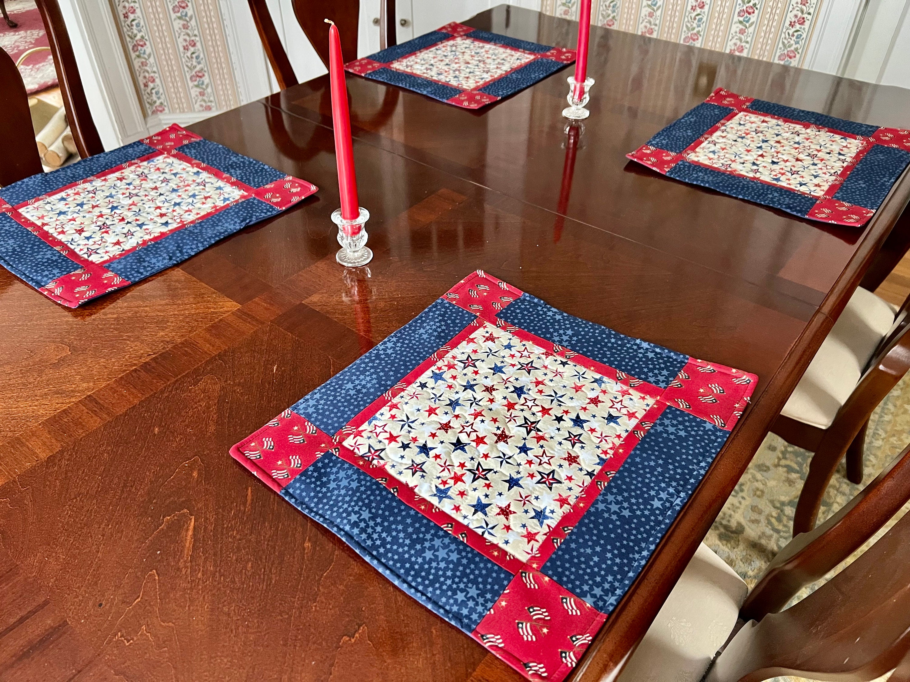 Quilted Patriotic Stars Placemathandmade Quilted 4th of July - Etsy