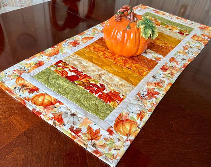 Quilted 32 Inch Fall Pumpkin Table Runner, Handmade Quilted Autumn ...