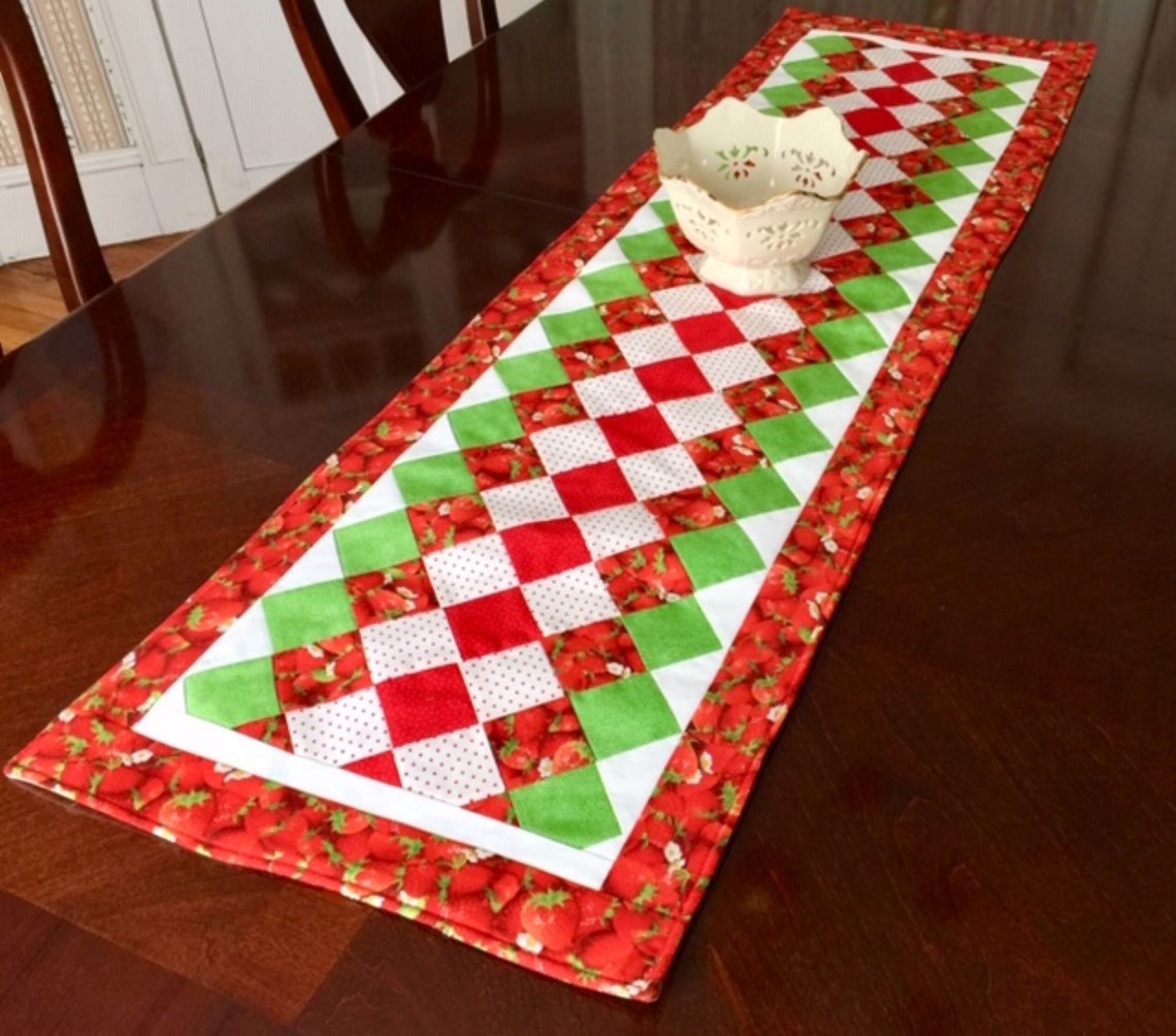 50 Inch Quilted Strawberry Table Runner | Etsy