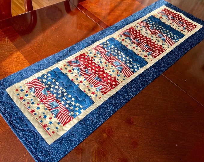 Quilted 46 Inch 4th of July Table Runner, Handmade Quilted Patriotic ...