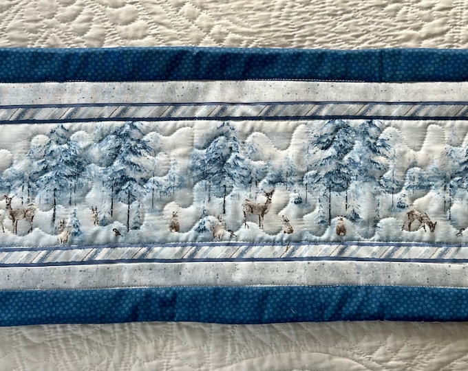 Small Quilted Winter Woodland Table Runner,handmade Quilted Coffee Table Runner,winter Table ...