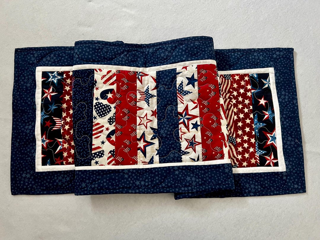 Quilted 50 Inch Patriotic Runner, Handmade Quilted 4th of July Table ...
