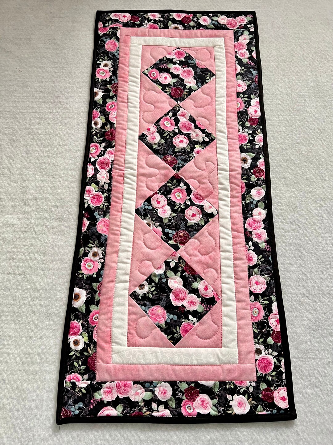 32 Inch or 44 Inch Quilted Pink Roses Table Runner,handmade Quilted ...