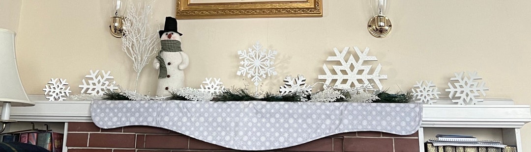 Winter Mantel Scarf, Snowflakes on Gray Mantle Scarf,winter Fireplace ...