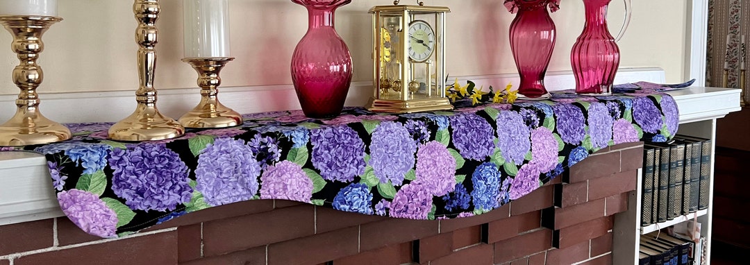Hydrangea Fireplace Mantel Runner, Spring Mantel Scarf, Summer Mantle ...