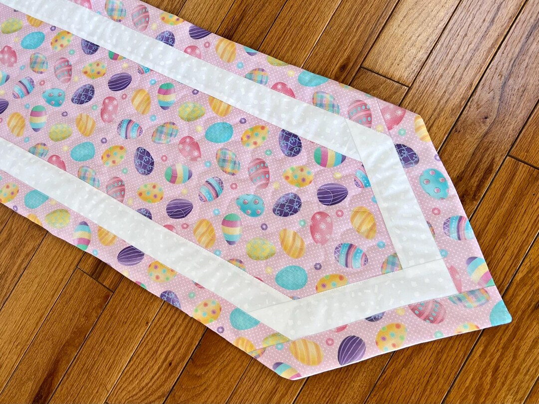 Quilted 36 Inch Easter Eggs on Pink Table Runner,small Easter Table ...