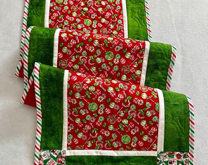 Quilted Christmas Peppermint Table Runner: Handmade Holiday Decor - Etsy
