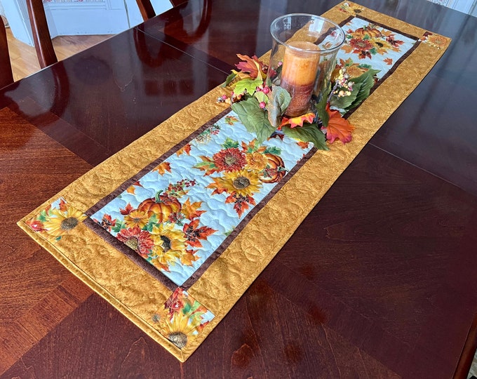 Quilted Fall Pumpkin & Sunflower Table Runner: Handmade Autumn Decor - Etsy