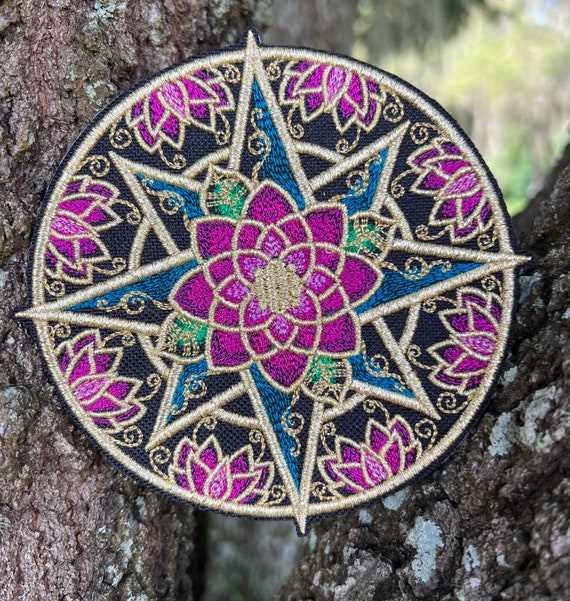 Gilded Floral Compass Rose Iron on Patch - Etsy