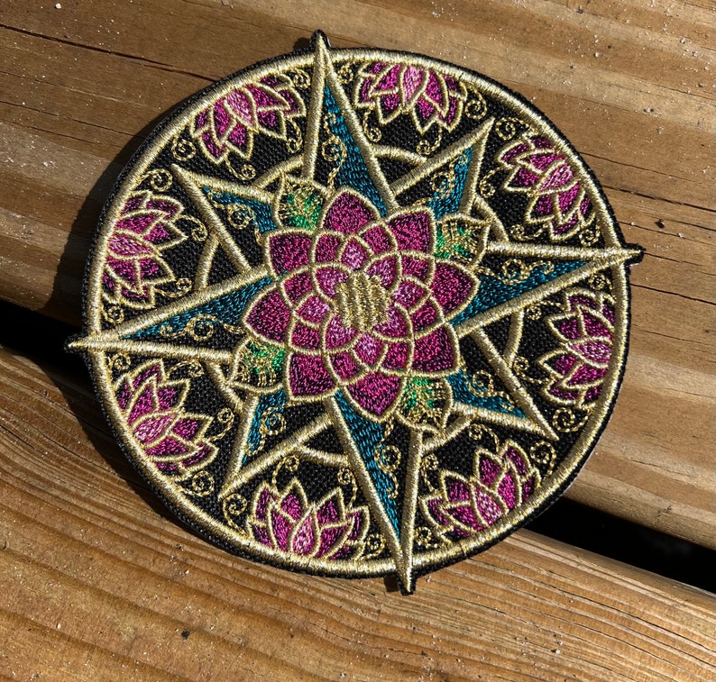 Gilded Floral Compass Rose Iron on Patch - Etsy
