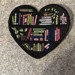 Bookshelf Heart Embroidery Patch Black or White Background Sew on or ...