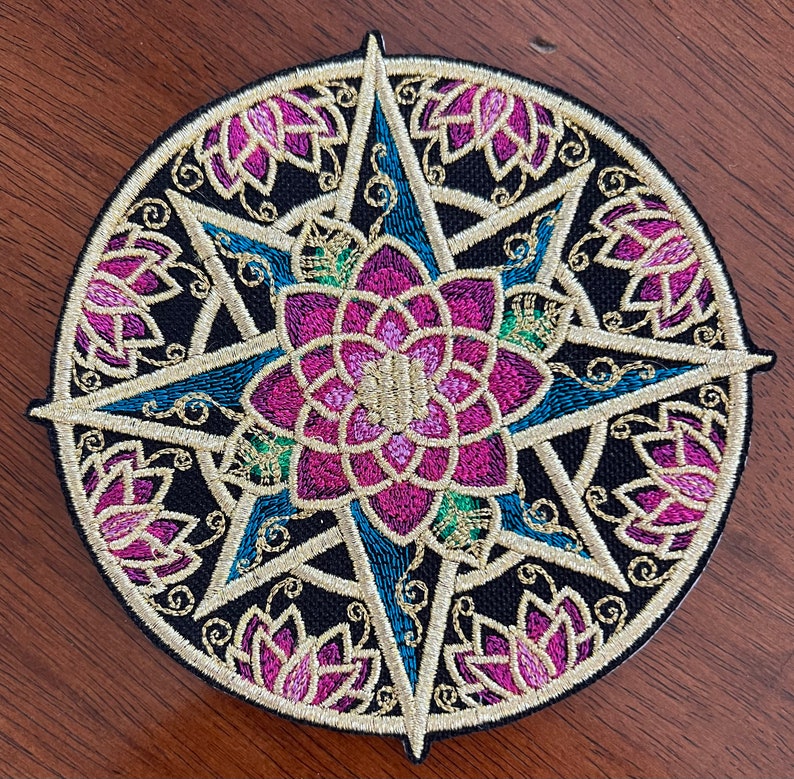 Gilded Floral Compass Rose Iron on Patch - Etsy