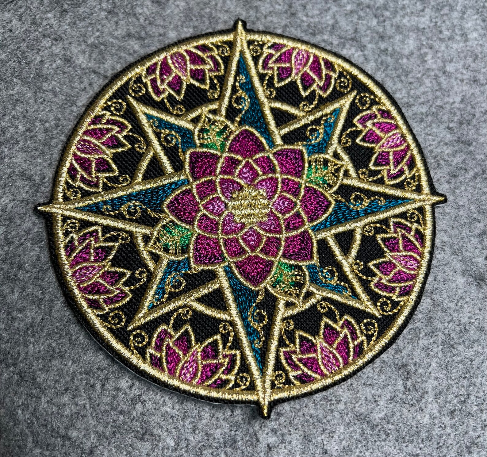 Gilded Floral Compass Rose Iron on Patch - Etsy