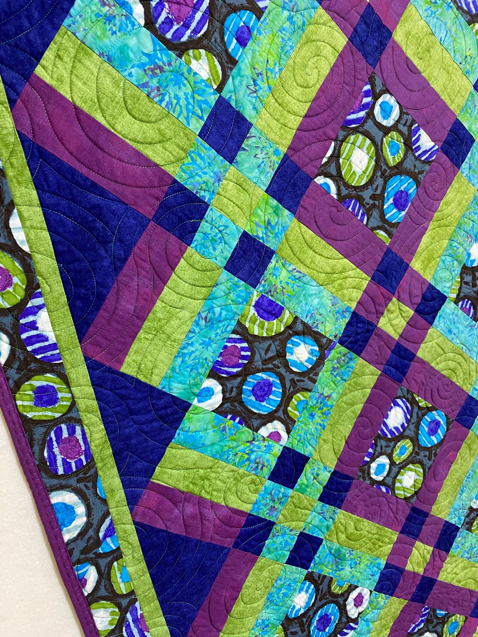 Handmade Purple Green and Teal Zinnia Interlace Twin Size Quilt 55" X ...