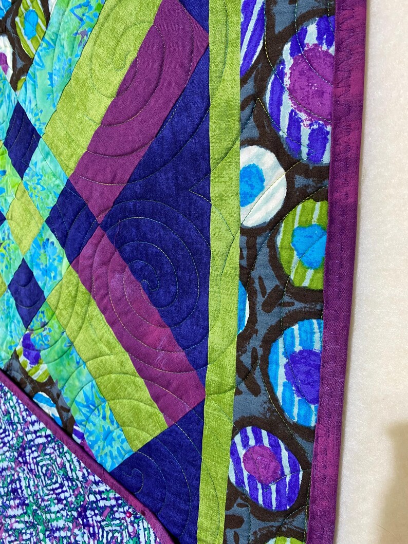 Handmade Purple Green and Teal Zinnia Interlace Twin Size Quilt 55" X 73" - Etsy