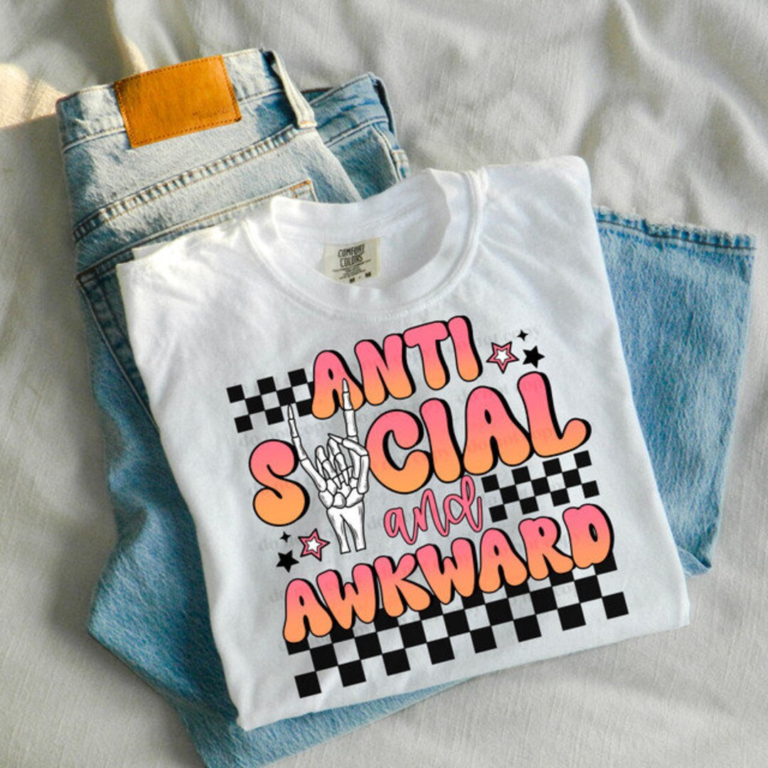Vintage-inspired "anti Social and Awkward" T-shirt With Skeleton Hand ...