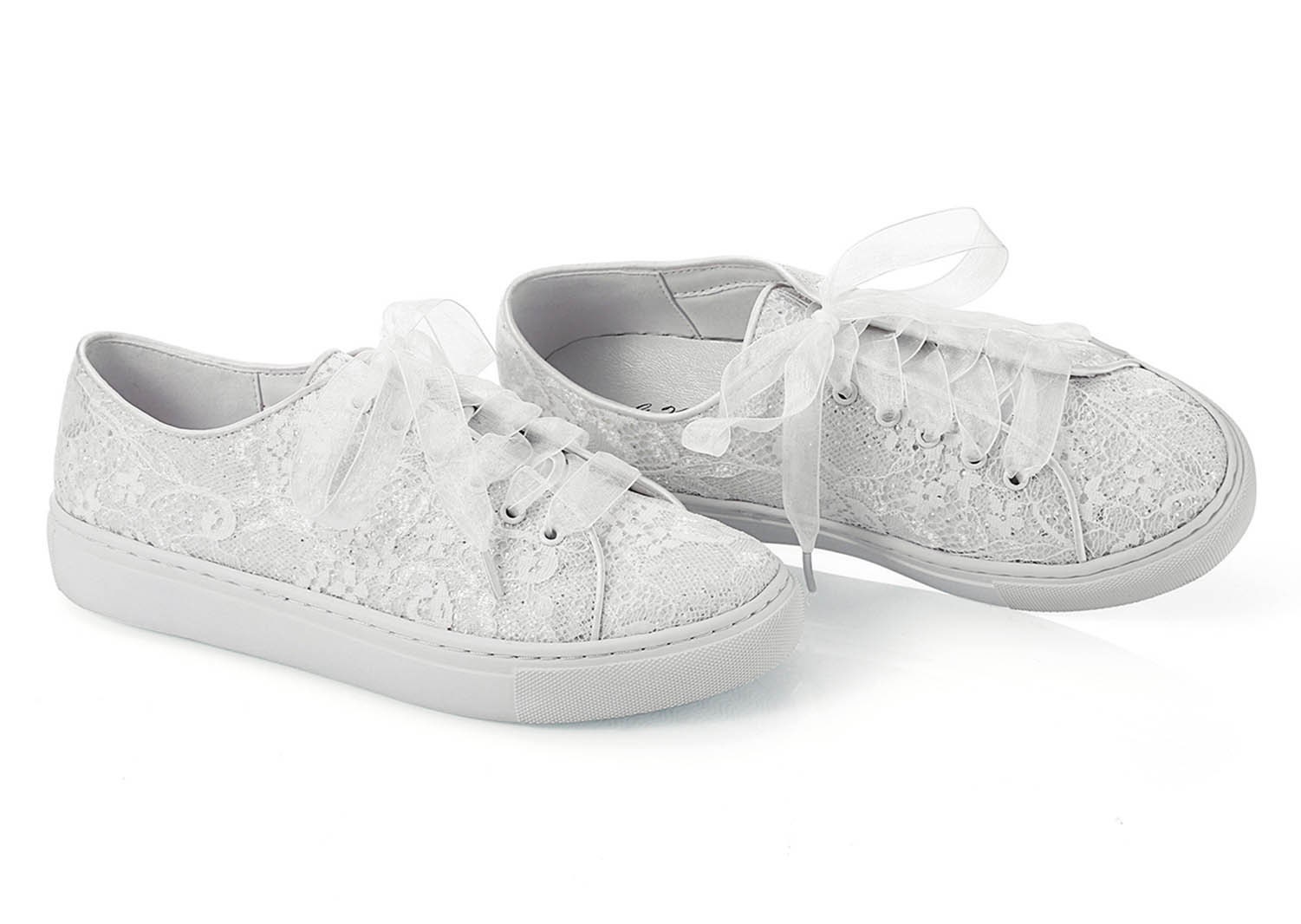 Women's Shimmering Satin & Lace Wedding Bridal Prom Pumps Trainers ...