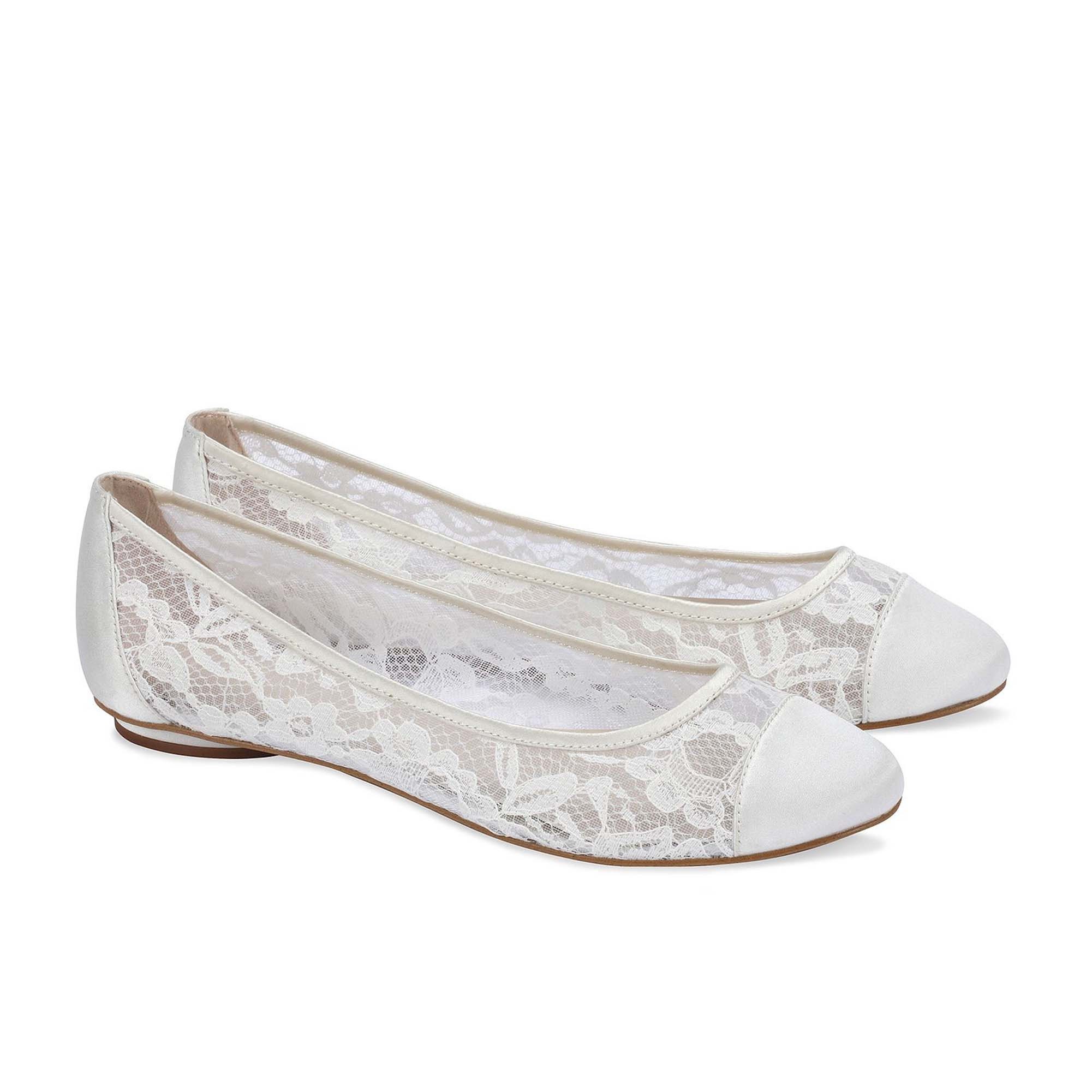 Women's Ivory Lace Flat Wedding Bridal Bridesmaid Ballet Ballerina ...